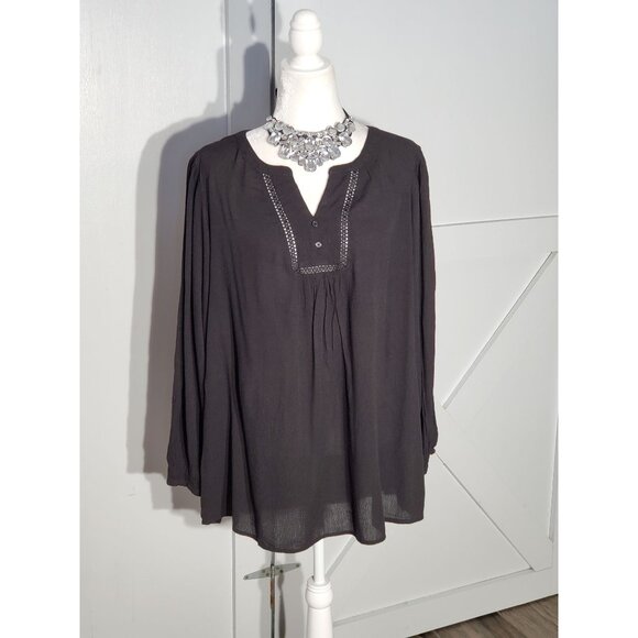 Terra & Sky | Tops | Terra Sky Tunic Color Black Long Sleeve Rayonpoly ...